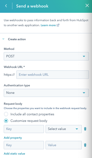 Use webhooks with HubSpot workflows
